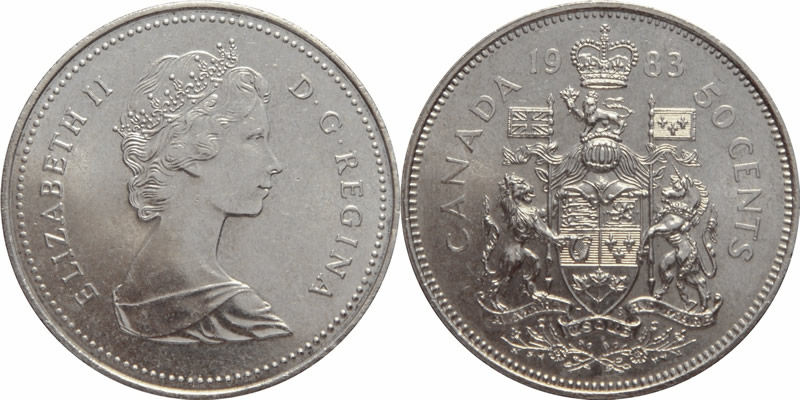 1983 Elizabeth II Fifty Cents - Half Dollar Mintage, Photos ...