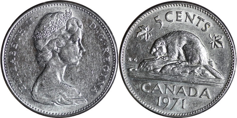1971 Elizabeth II Five Cent - Nickel Mintage, Photos, Specifications ...