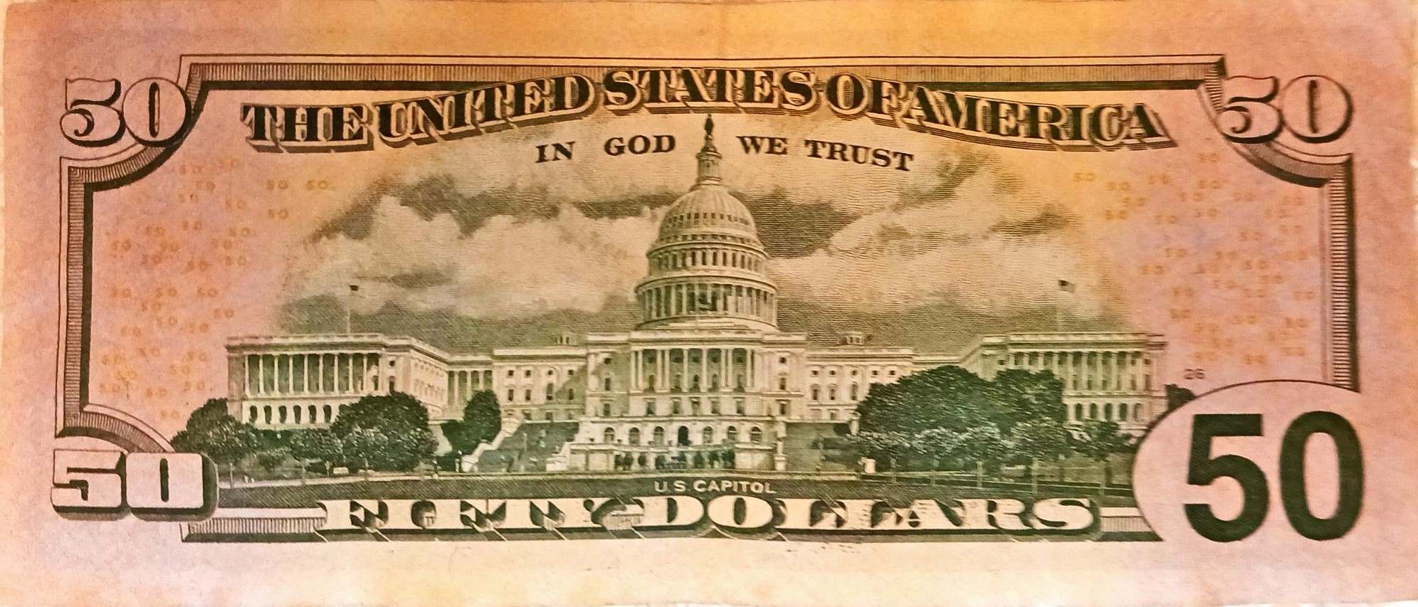 2009 Series, 50 Dollar Bill; Odd Stamp That I Cannot Find Anywhere ...