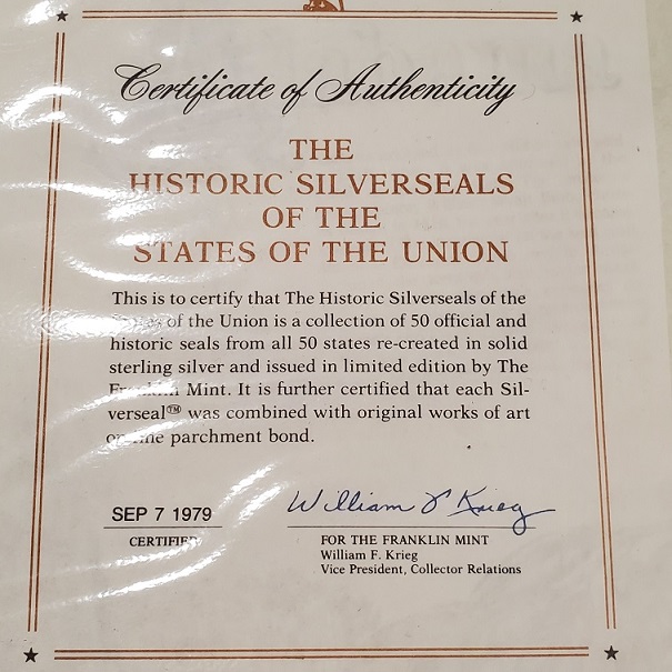 Franklin Mint Historic Silverseals Of The States Of The Union - Coin ...
