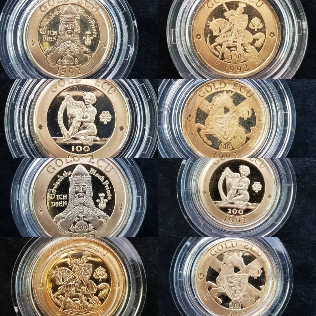 Gold Ecu Coins 1992 - England Scotland Wales N Ireland - 100 & 200 ...