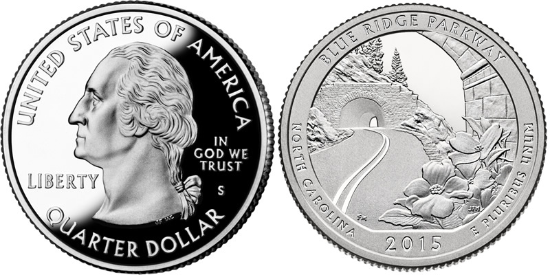 2015 S Blue Ridge Parkway America the Beautiful Quarter Photos, Mintage ...