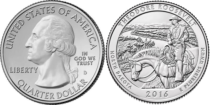 2016 D Theodore Roosevelt National Park America the Beautiful Quarter ...
